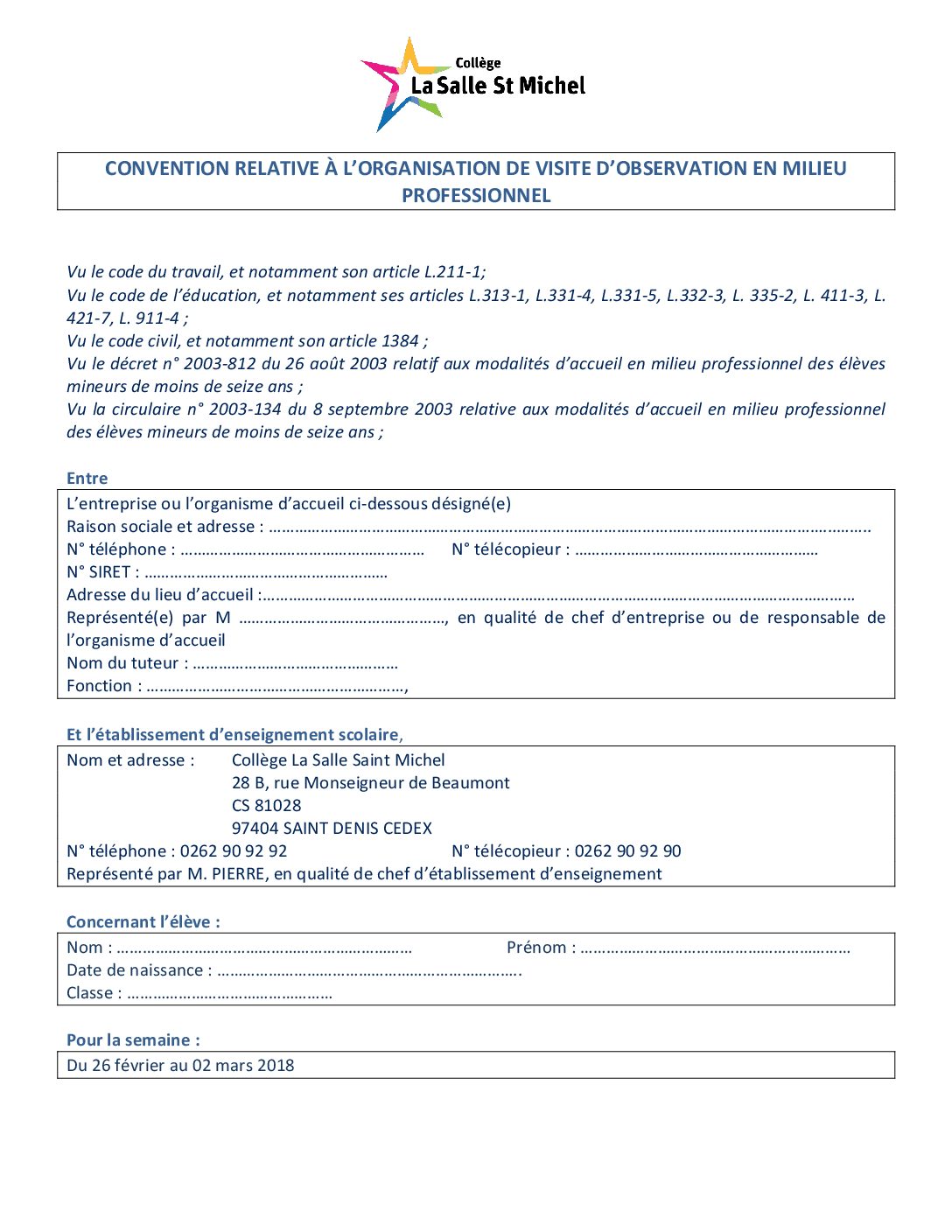 convention de stage enseignement supérieur